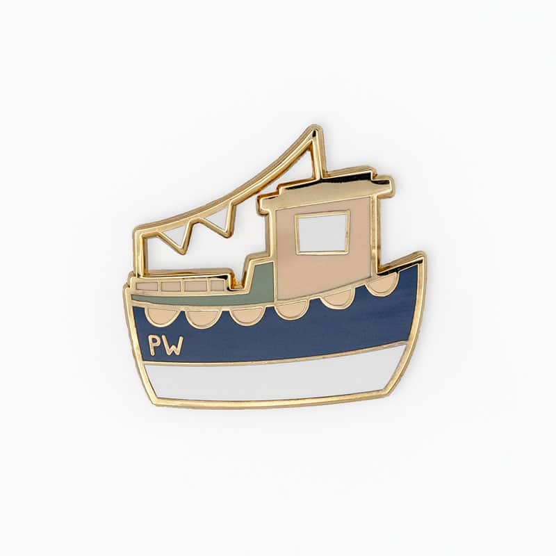 Fishing boat pin badge - i heart badges