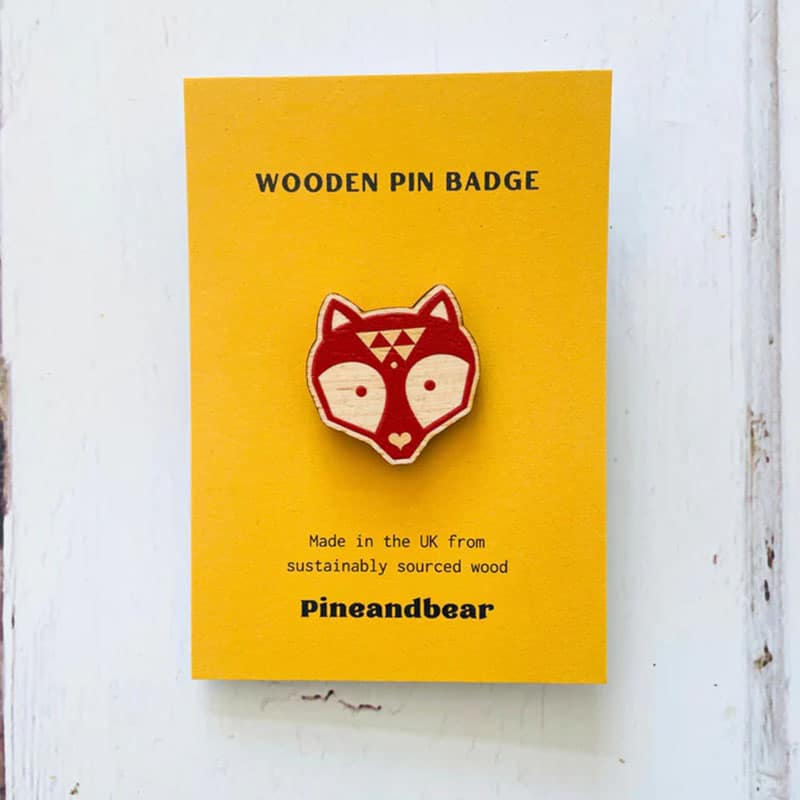 Fox - wooden pin badge - I Heart Badges