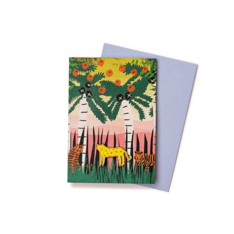 Spots and stripes - leopard pin greeting card - i heart badges