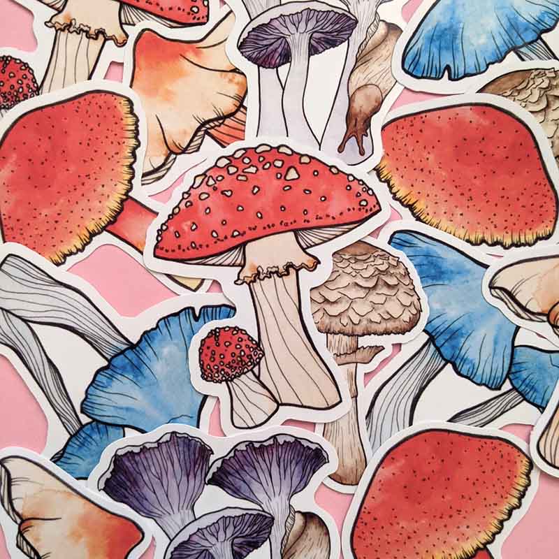Mushrooms - set of 6 - sticker pack - i heart badges