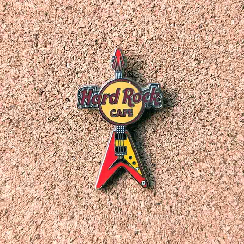 Mini Flying V - red and yellow guitar - Hard Rock Cafe vintage pin ...